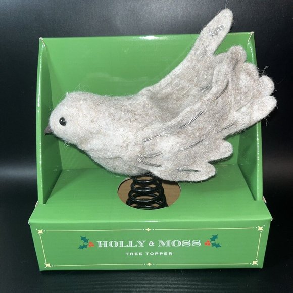 Holly & Moss | Holiday | Felt Bird Tree Topper Greytaupe Silver Accent ...